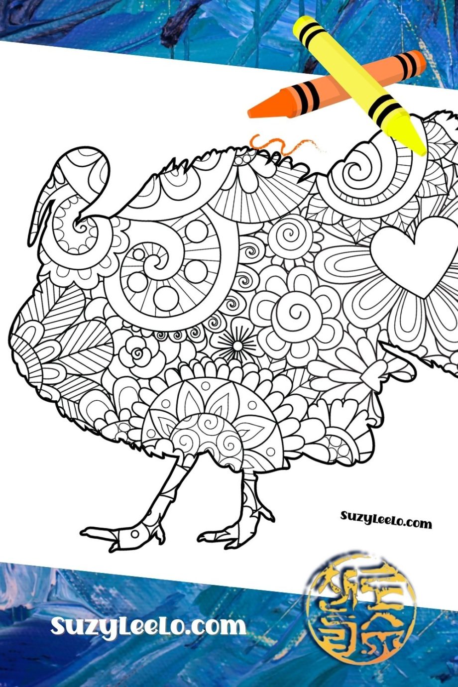 Zentangle Inspired Turkey Coloring Page » Suzy LeeLo