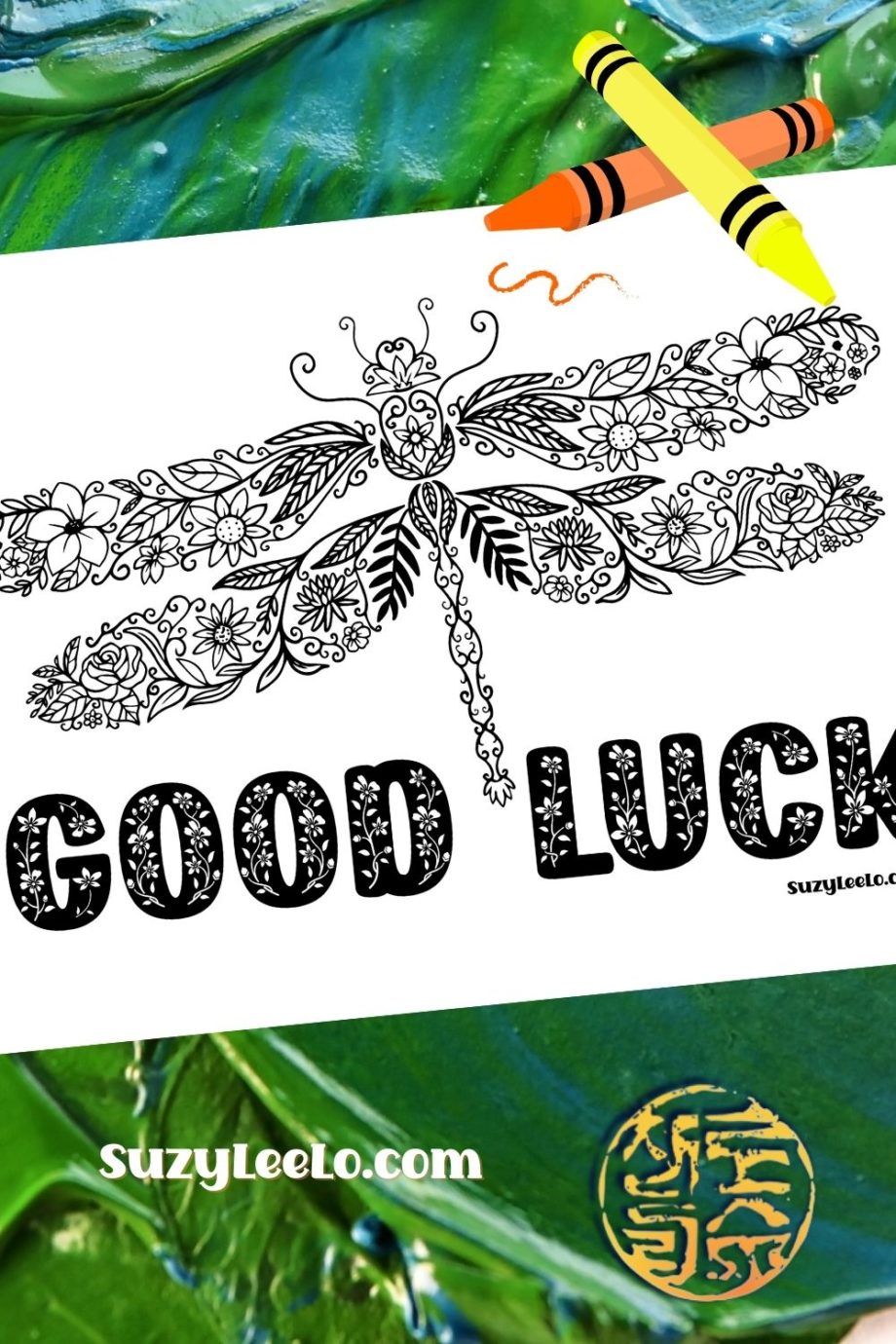 Good Luck Dragonfly Printable Coloring Page by Suzy LeeLo