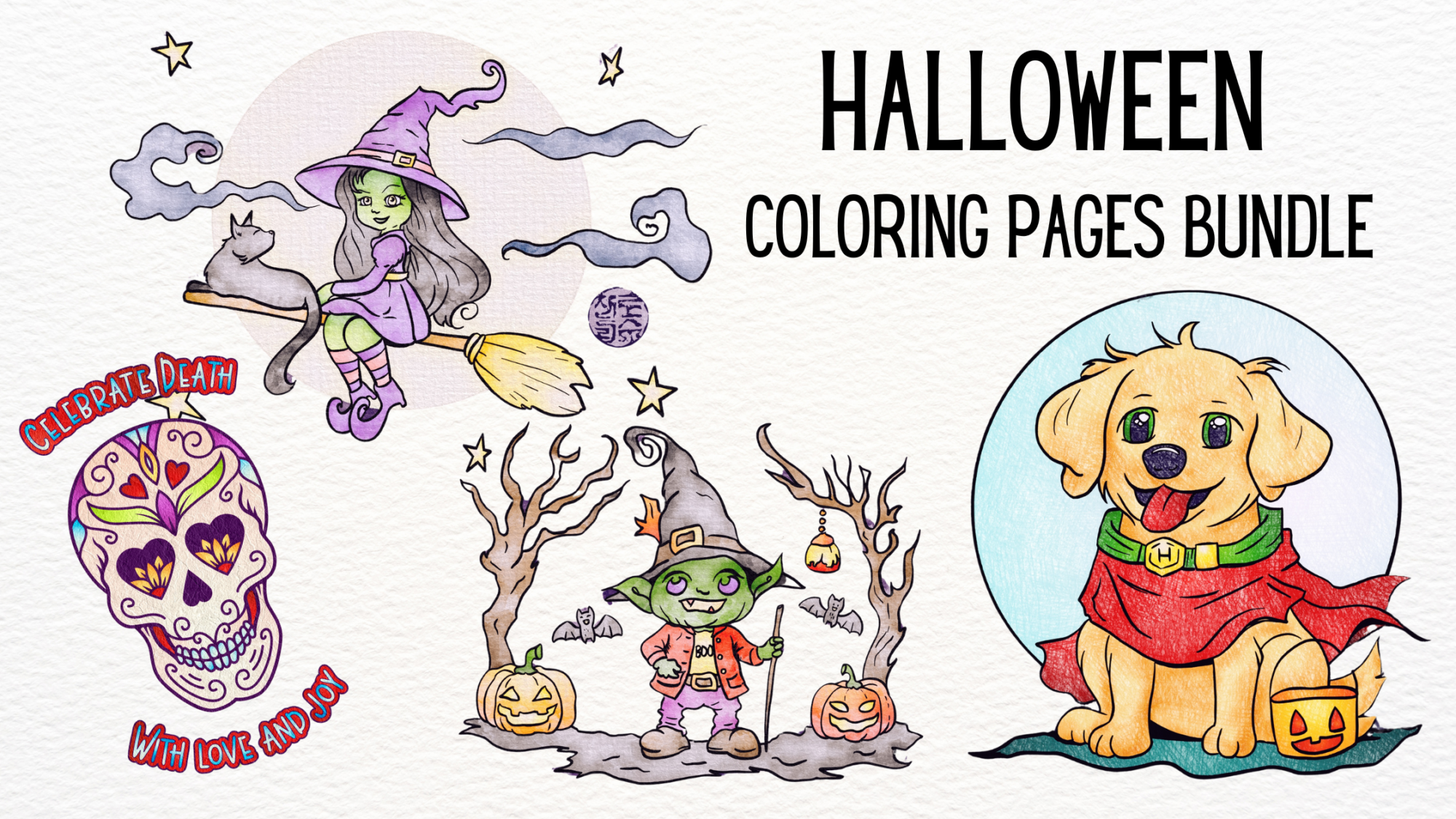Halloween Coloring Pages Bundle - 4 Coloring Sheets